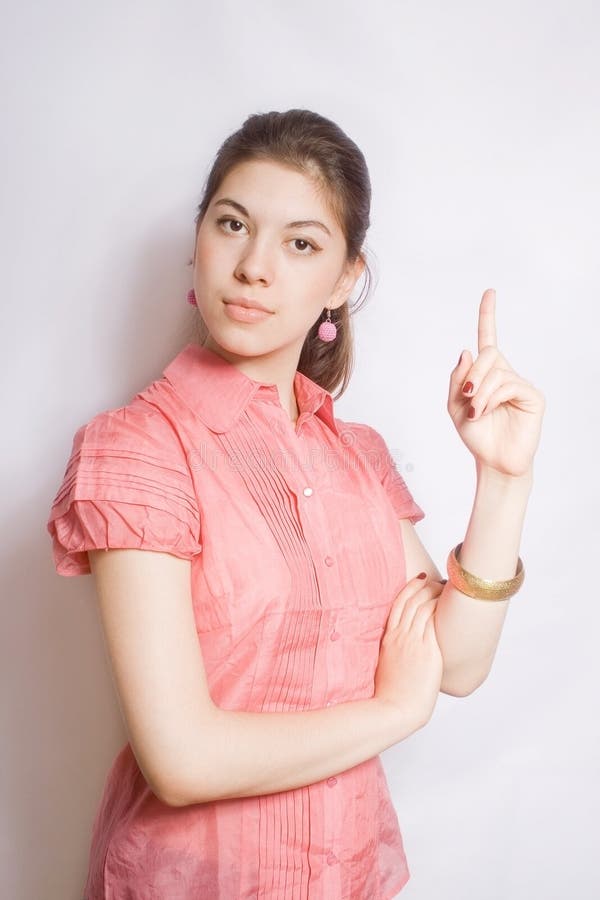 Portrait of the Girl, Showing a Finger. Stock Image - Image of ...
