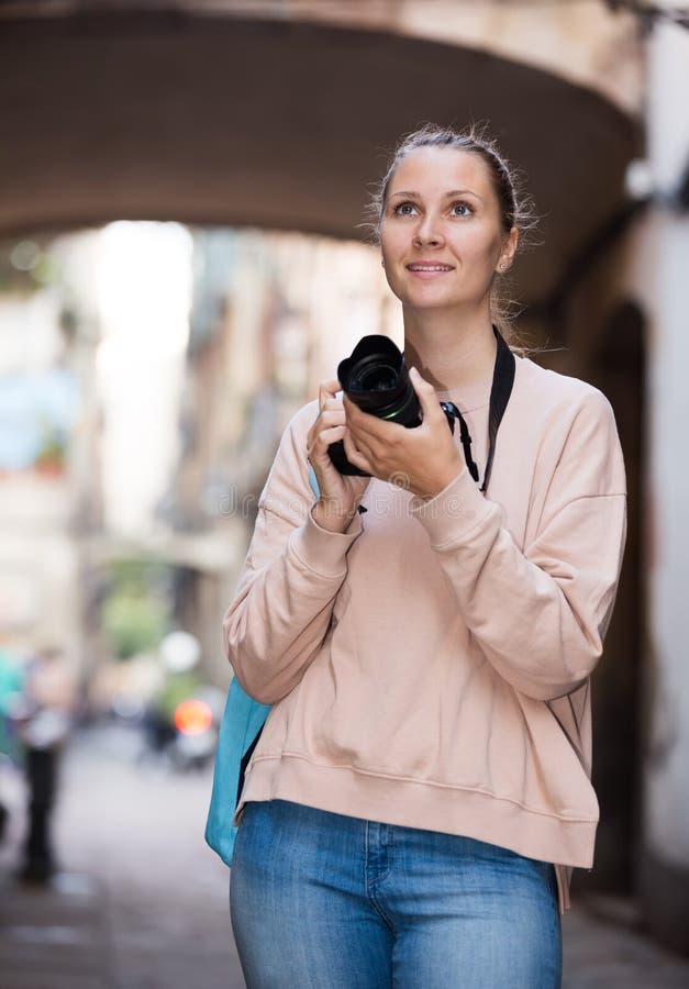 Portrait Girl Taking Picture Stock Photo - Image of photographer ...