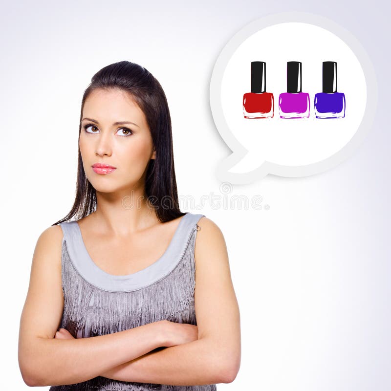 Portrait of Girl Thinking about Buying Cosmetics Stock Photo - Image of ...