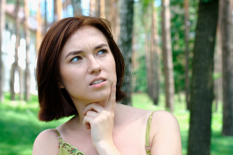 Portrait of a Girl at the Thinking Pose Stock Image - Image of ...