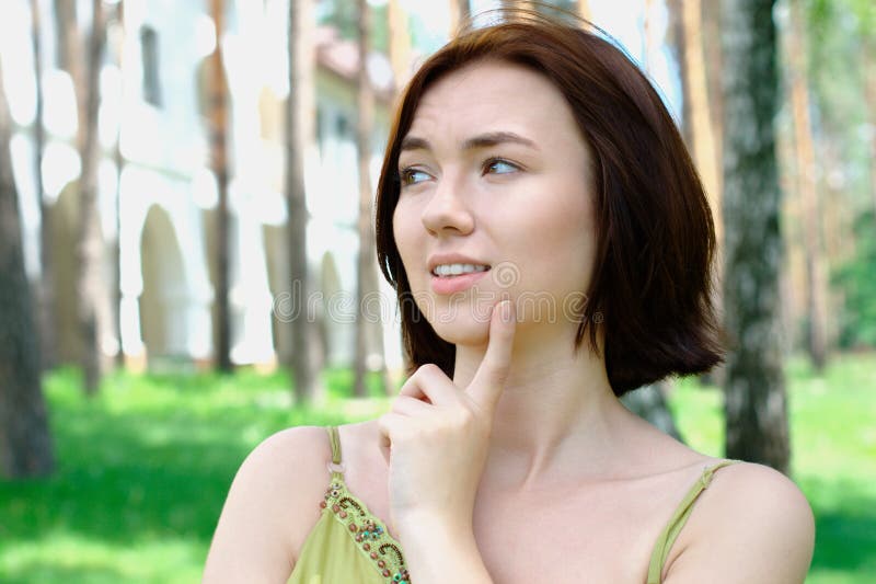Portrait of a Girl at the Thinking Pose Stock Image - Image of beauty ...