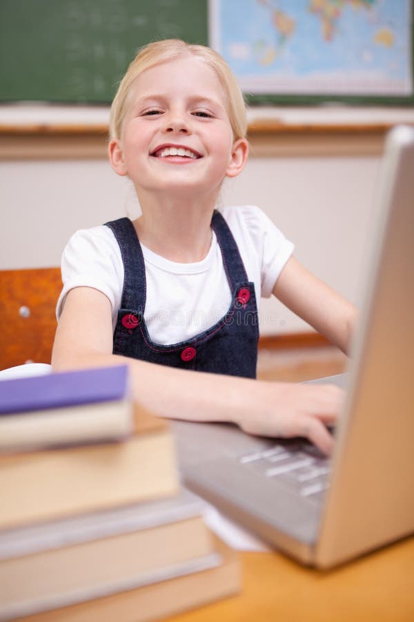 Portrait of a Girl Using a Notebook Stock Image - Image of knowledge ...