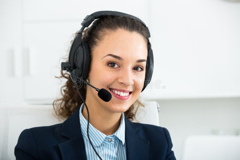 Portrait of Glad Woman Working in Call Center Stock Photo - Image of ...