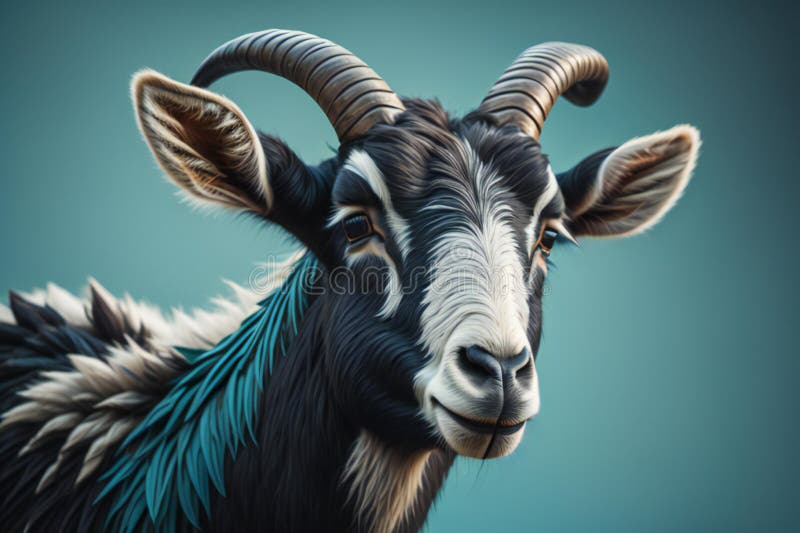 Portrait of a Goat on a Blue Background, Close-up. Ai Generated Stock ...