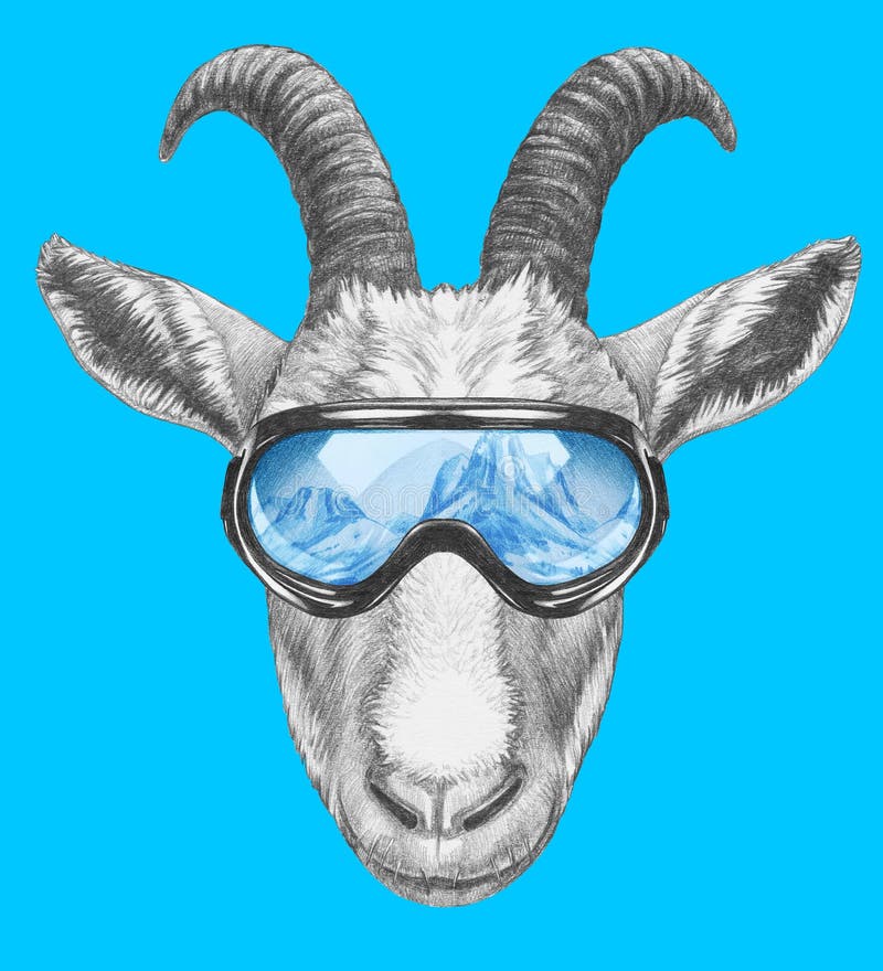 Portrait of Goat with Goggles. Stock Illustration - Illustration of ...
