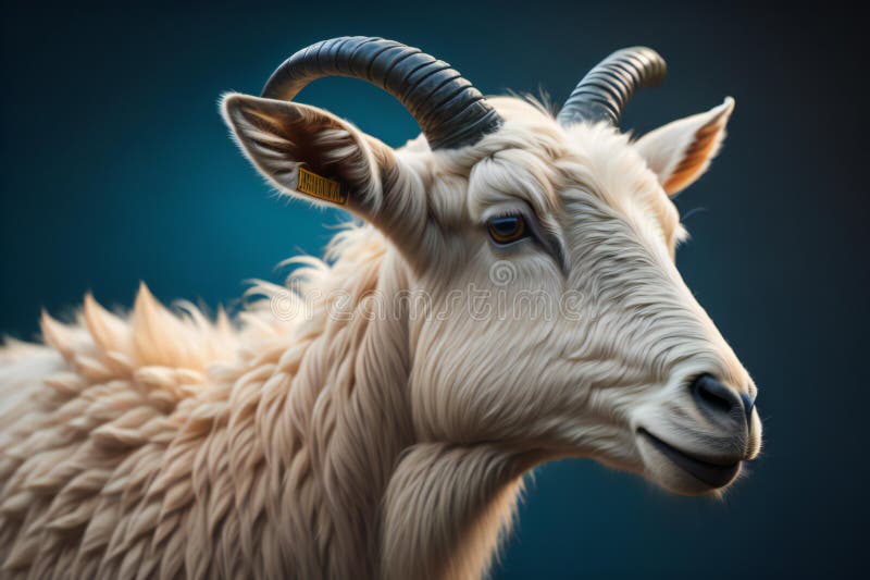 Portrait of a Goat with Horns on a Dark Blue Background. Ai Generated ...