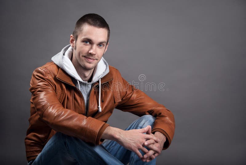 Portrait of a Good Looking Man in Classic Leather Jacket Stock Image ...