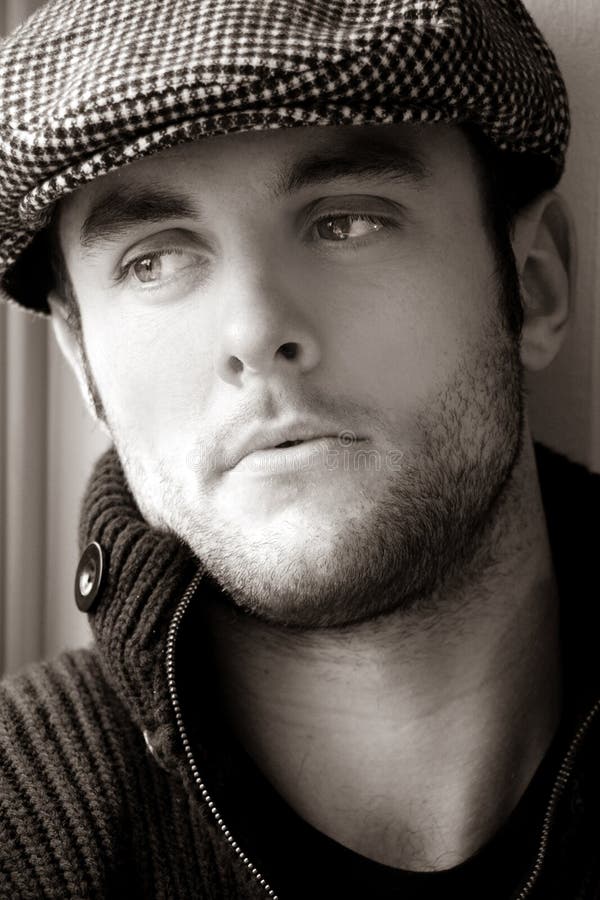 Portrait of Good Looking Man with Flat Cap Stock Photo - Image of ...