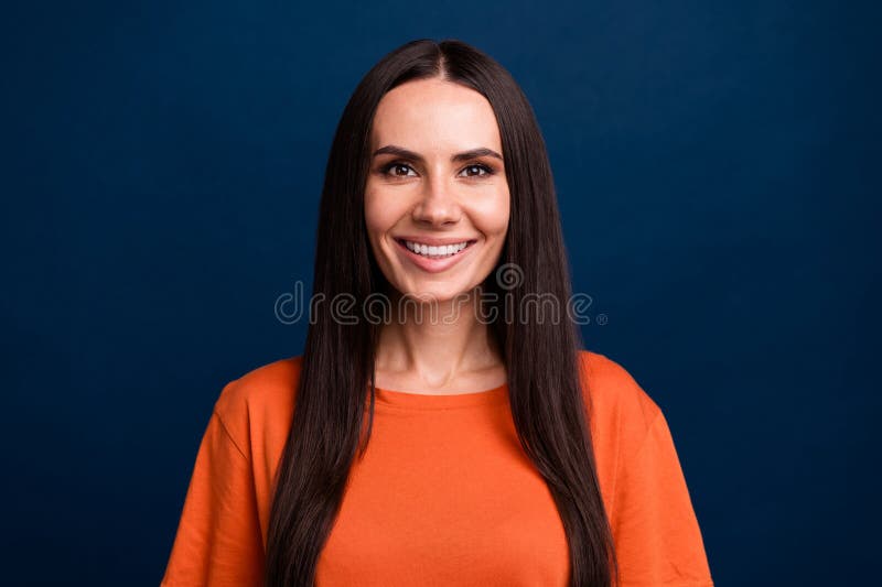 Portrait Of Good Mood Toothy Beaming Optimistic Person Long Hairstyle