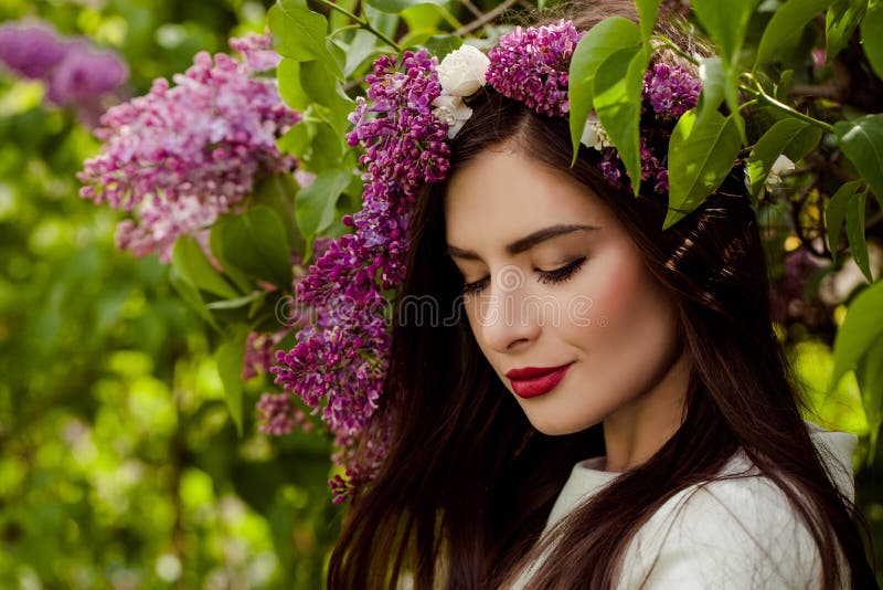 Portrait of Gorgeous Lady with Flowers Stock Image - Image of ...