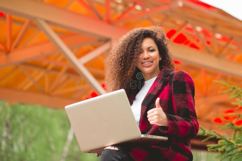 Portrait of Gorgeous, Smiling Young Girl Using Laptop Computer at ...
