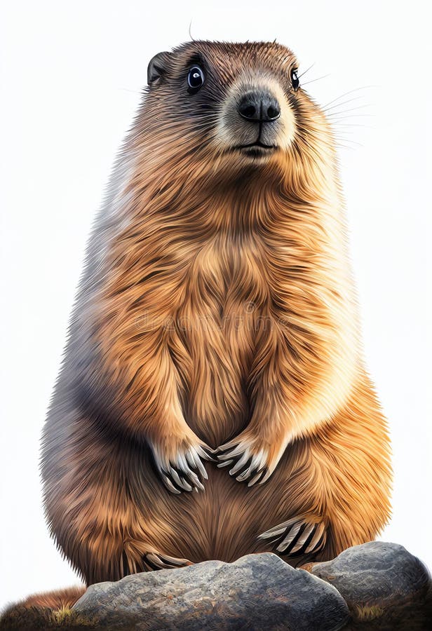 Portrait of a Groundhog in Full Growth on a White Background. AI ...