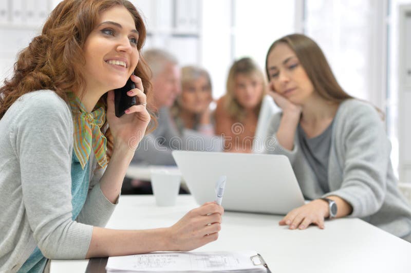 Portrait of Group of Active Business People Working Stock Image - Image ...