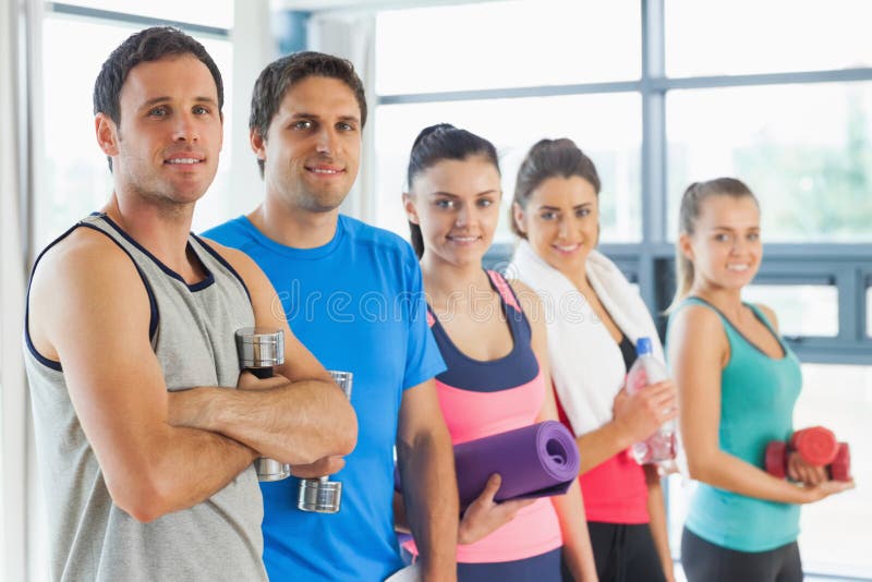 Portrait of a Group of Fitness Class Standing in Row Stock Photo ...