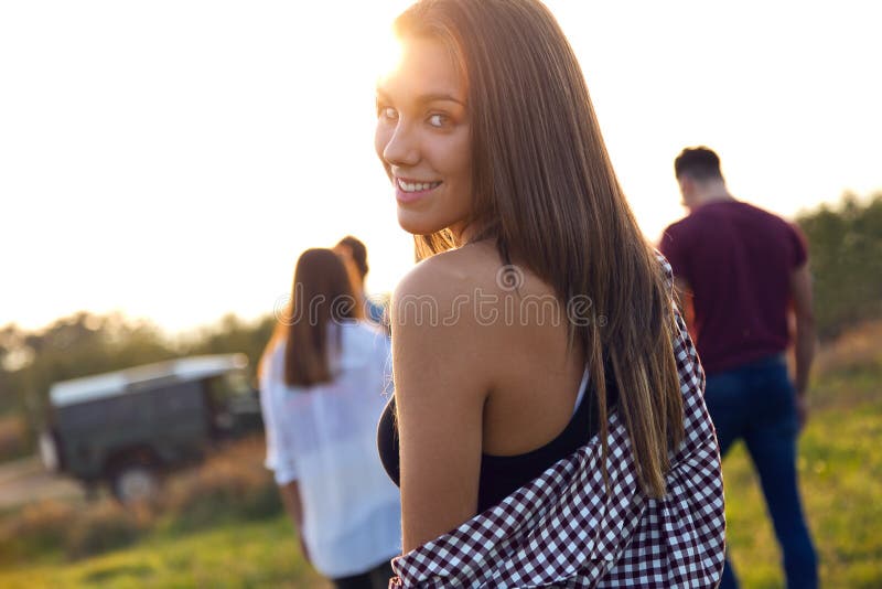 Portrait of Group of Friends Having Fun in Field. Stock Photo - Image ...