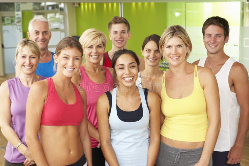 Portrait of Group of Gym Members in Fitness Class Stock Photo - Image ...