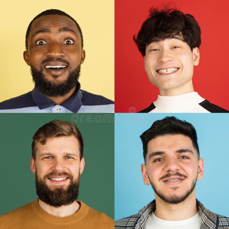 Portrait of Group of People on Multicolored Background, Collage ...