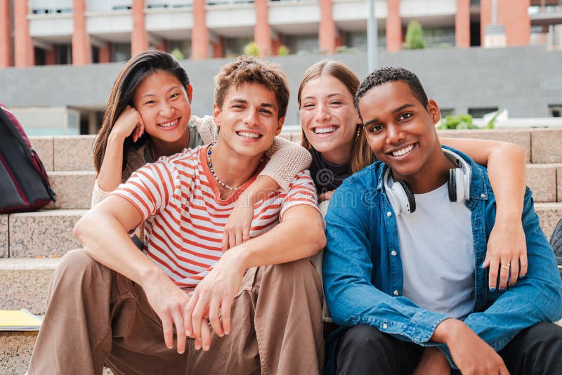 Portrait of a Group of Real Multiracial High School Students Smiling ...