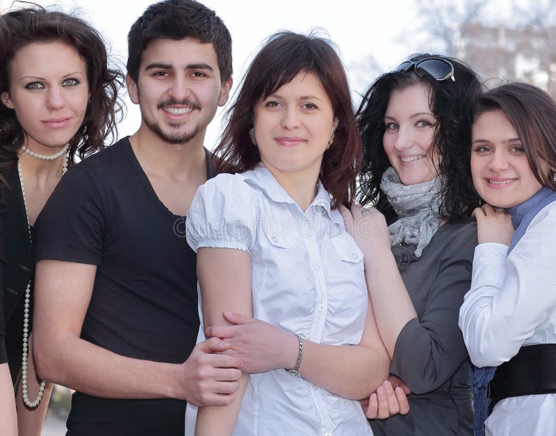 Portrait of Group of Students Standing on the Street . Stock Image ...