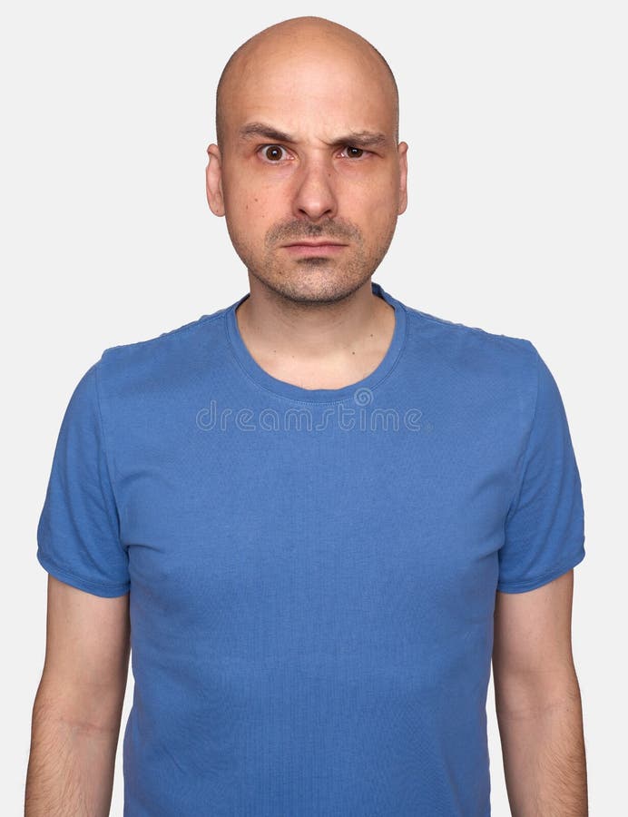 Portrait of Grumpy Moody Girl Standing Isolated Over Blue Background ...