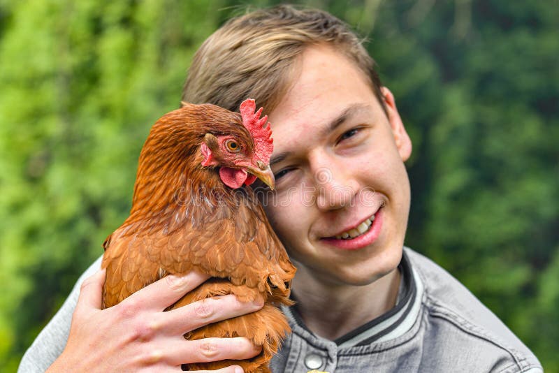 Portrait of a Guy with a Chicken in His Hands Stock Photo - Image of ...