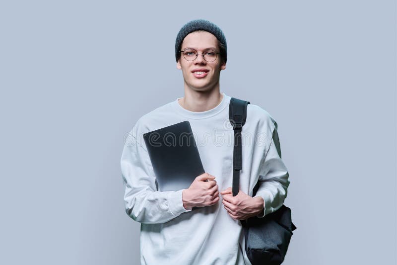 Portrait of College Student Guy Looking at Camera Inside Classroom ...