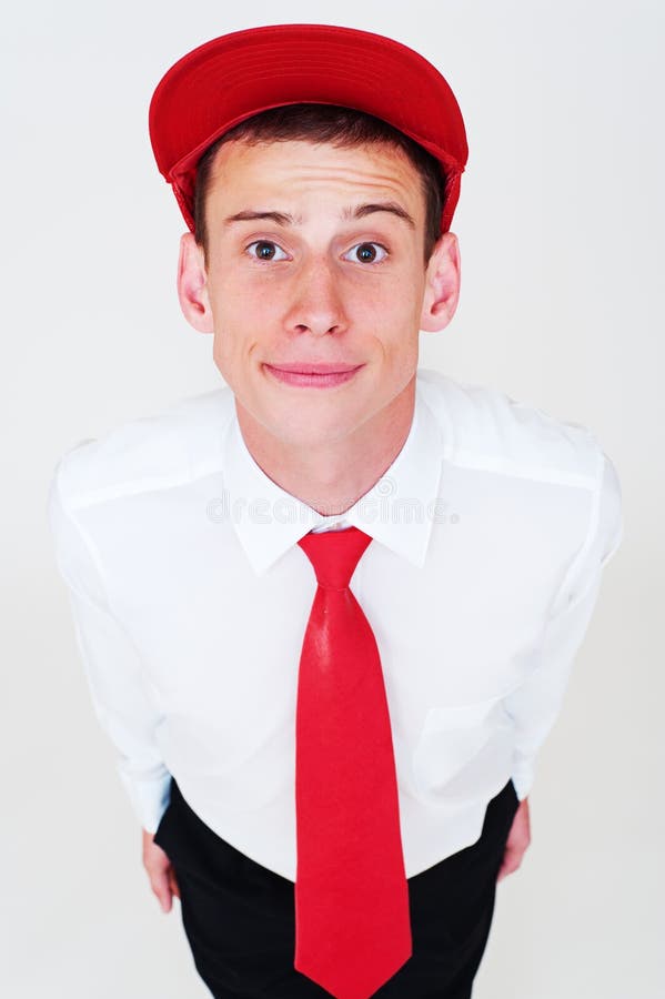 Portrait of Guy in Red Cap and Necktie Stock Image - Image of black ...