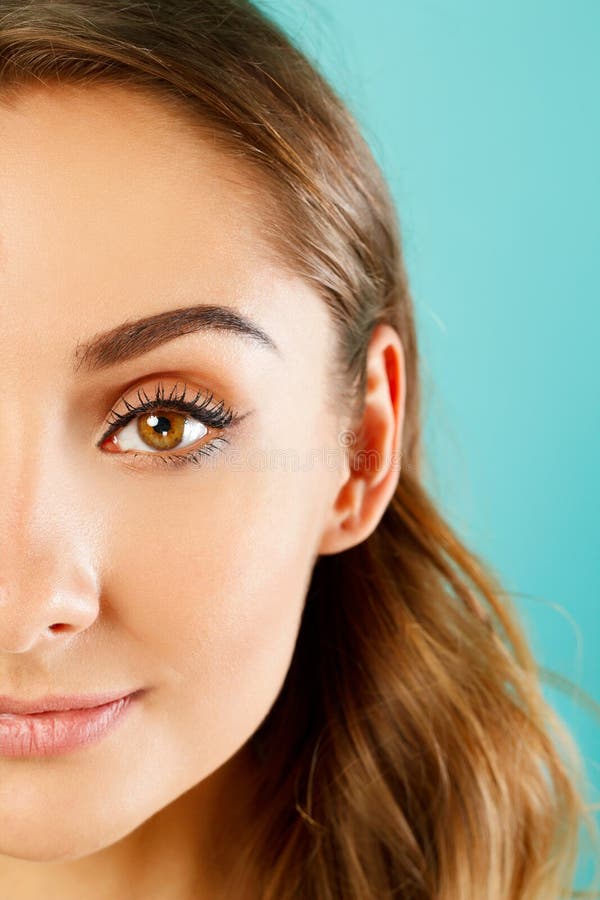 Portrait of Half Face of Beautiful Woman with Beautiful Makeup L Stock ...