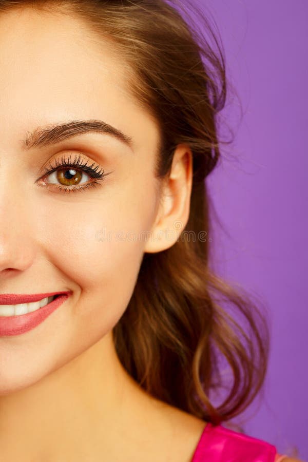 Portrait of Half Face of Beautiful Woman with Beautiful Makeup L Stock ...