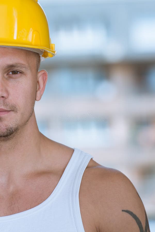 Portrait Half of Face of Young Worker Stock Image - Image of employment ...