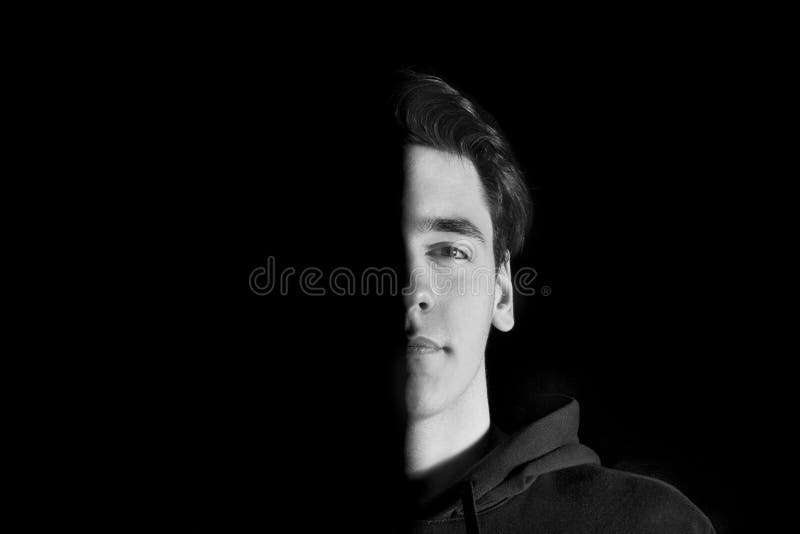 Portrait of Half Head, Hidden in the Dark Stock Photo - Image of ...