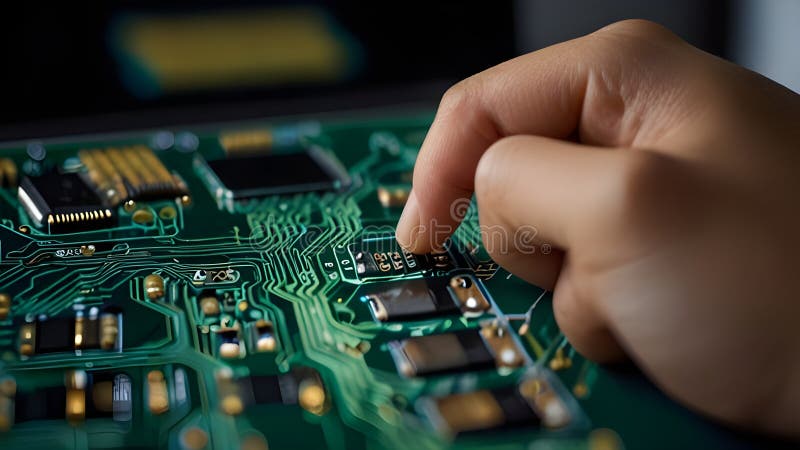 Portrait Hand of Software Engineer Working on Laptop with Circuit Board ...