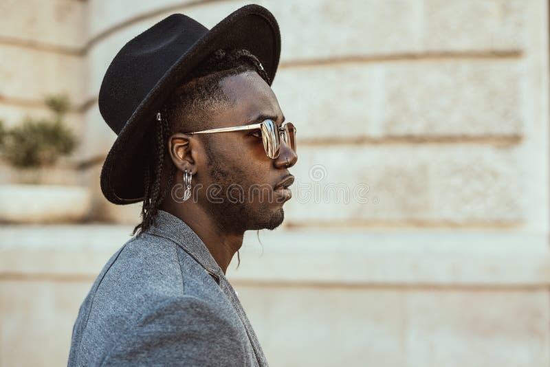 Portrait Handsome African American Man Elegant Profile With Sunglasses