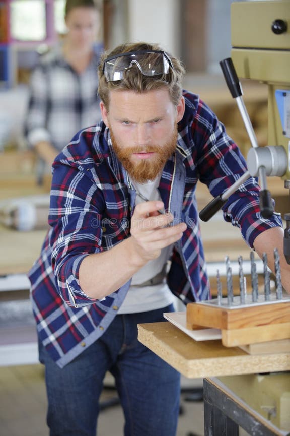 Portrait Handsome Bearded Carpenter with Plank in Workshop Stock Image ...