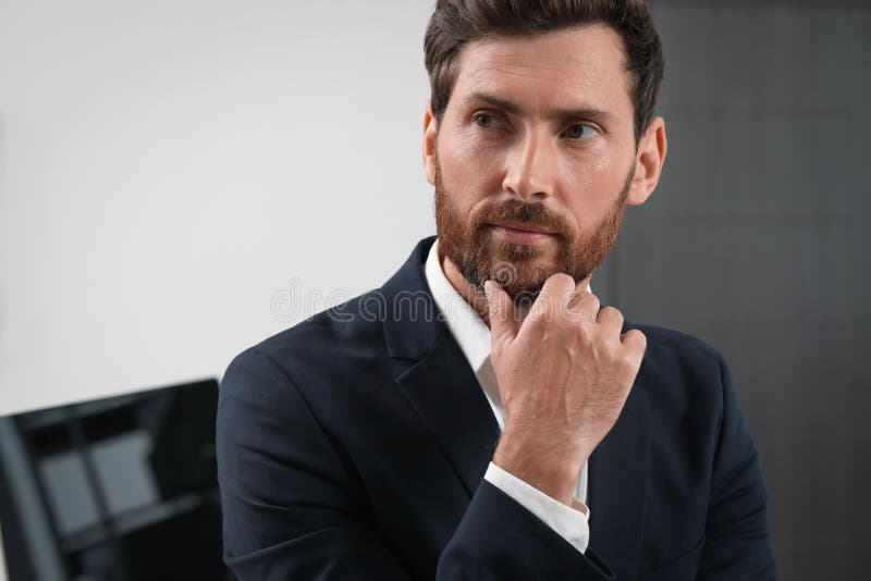 Portrait of Handsome Bearded Man in Office Stock Image - Image of ...