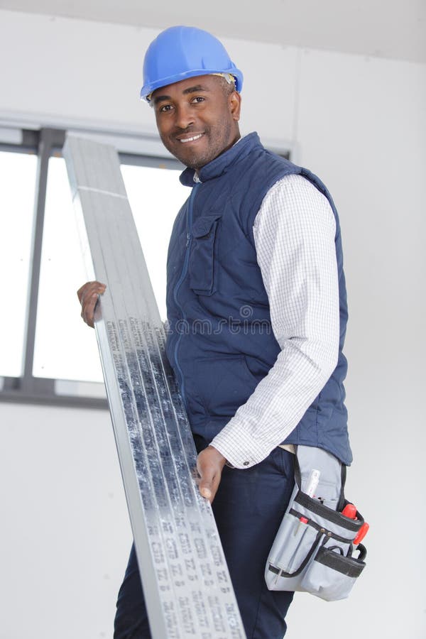 Portrait Handsome Builder Man Wearing Overalls Standing Stock Photo ...