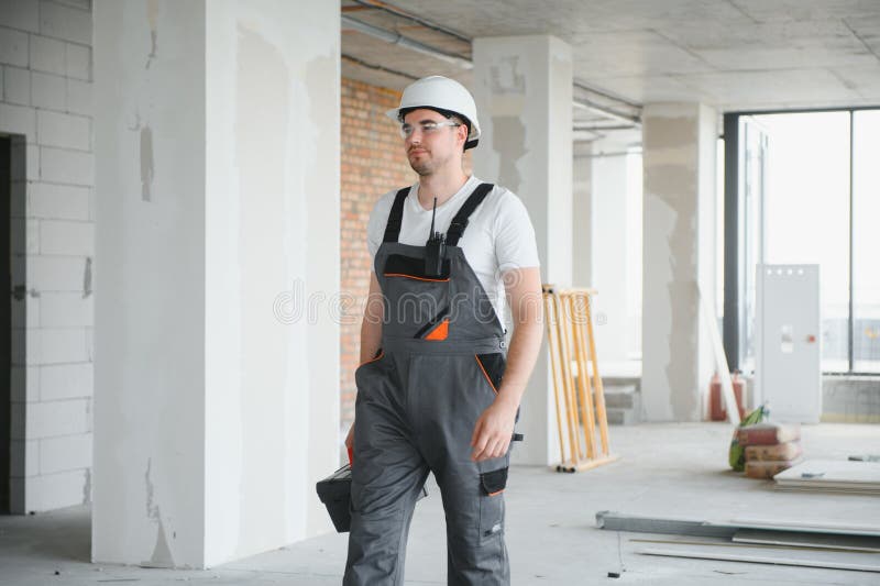 Portrait of Handsome Construction Worker on Building Industry ...