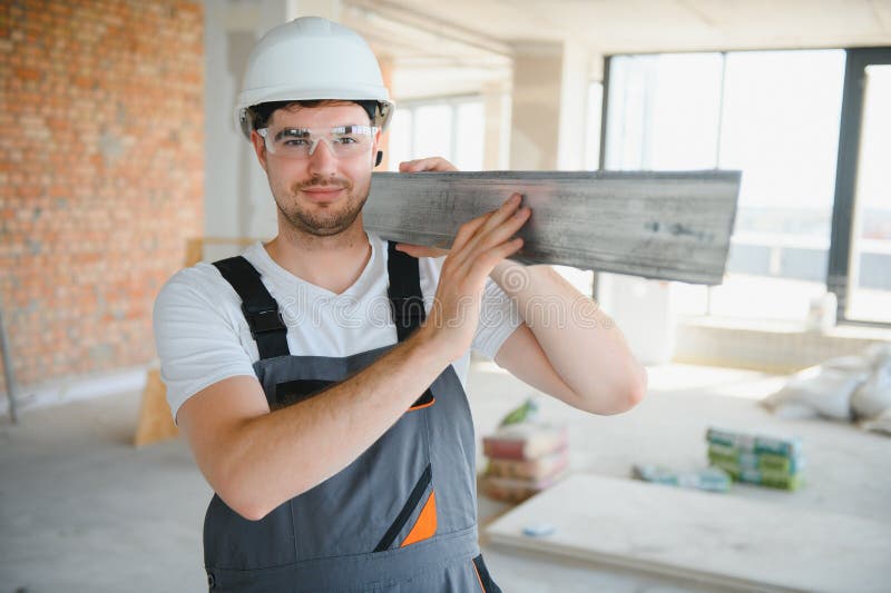 Portrait of Handsome Construction Worker on Building Industry ...