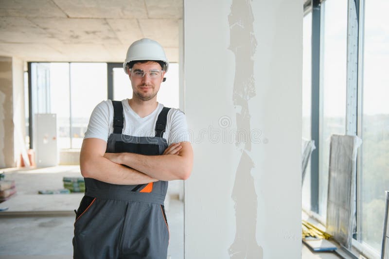 Portrait of Handsome Construction Worker on Building Industry ...