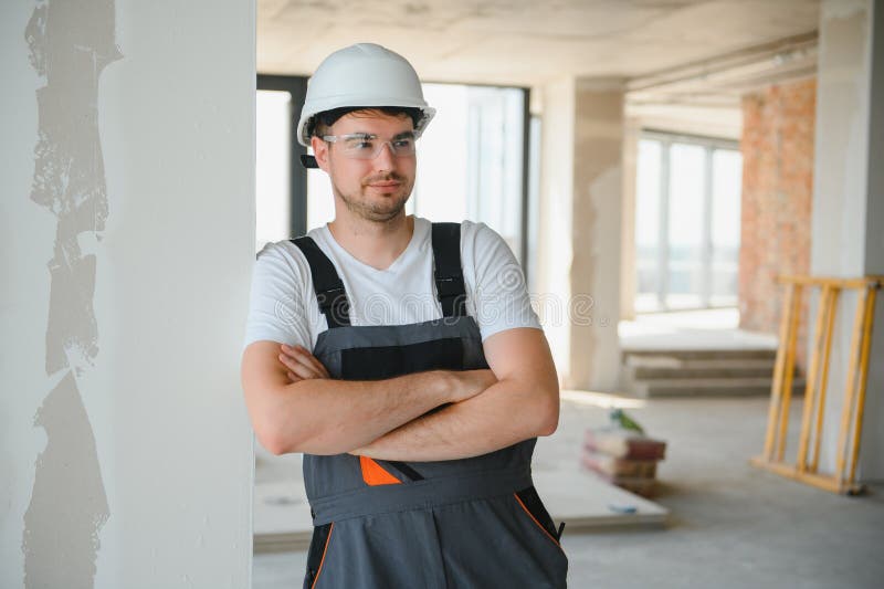 Portrait of Handsome Construction Worker on Building Industry ...