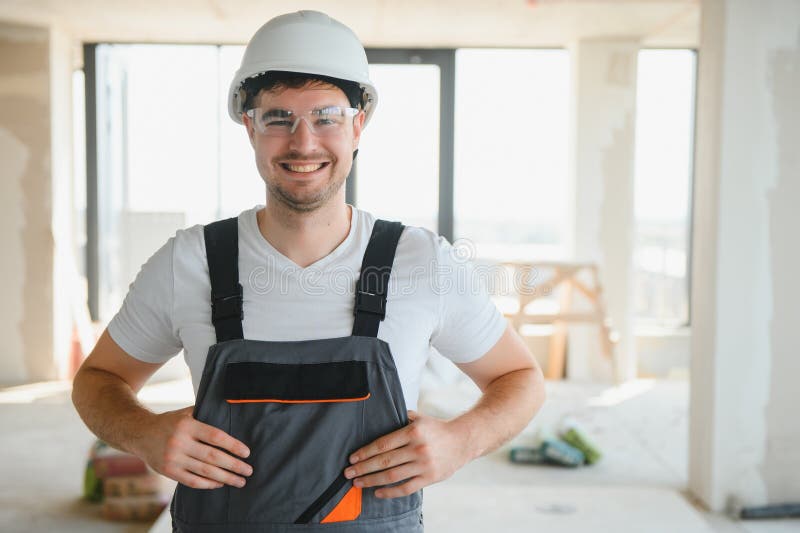 Portrait of Handsome Construction Worker on Building Industry ...