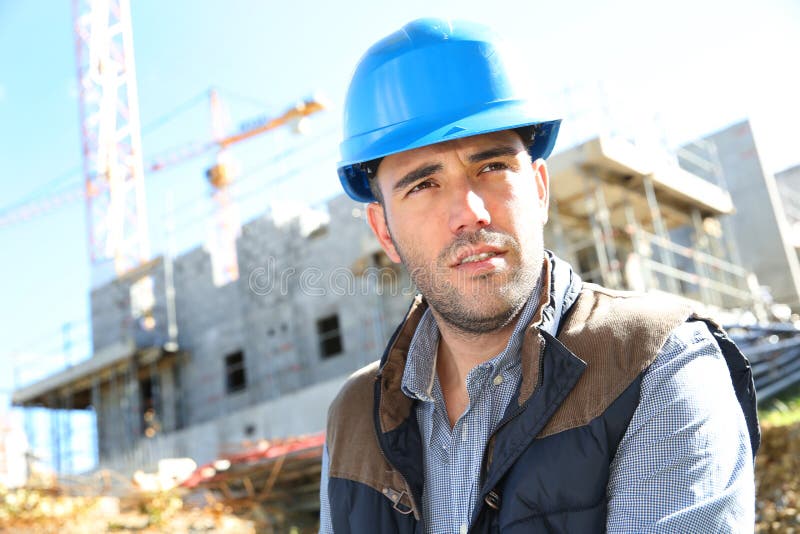 Portrait of Handsome Construction Worker on Site Stock Image - Image of ...