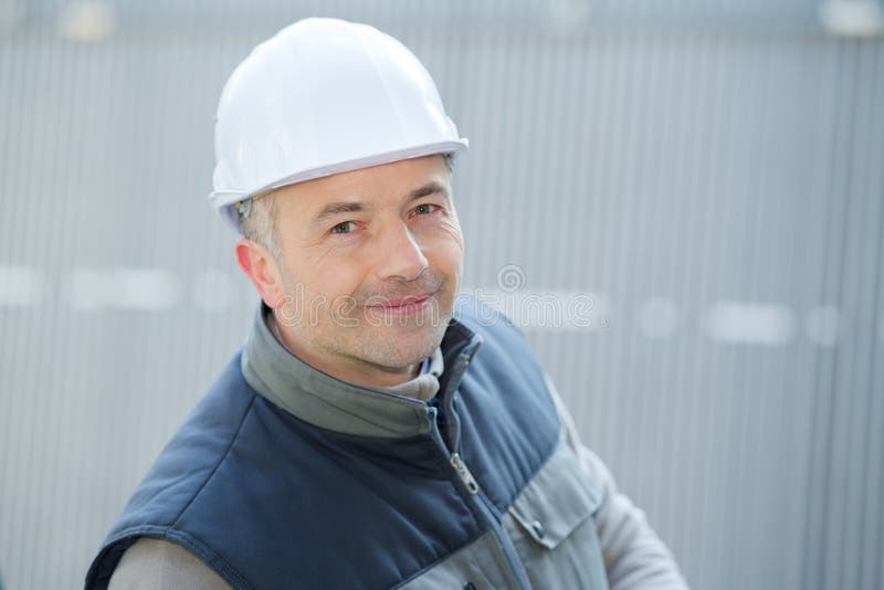 Portrait Handsome Constructor Smiling Outdoors Stock Photo - Image of ...