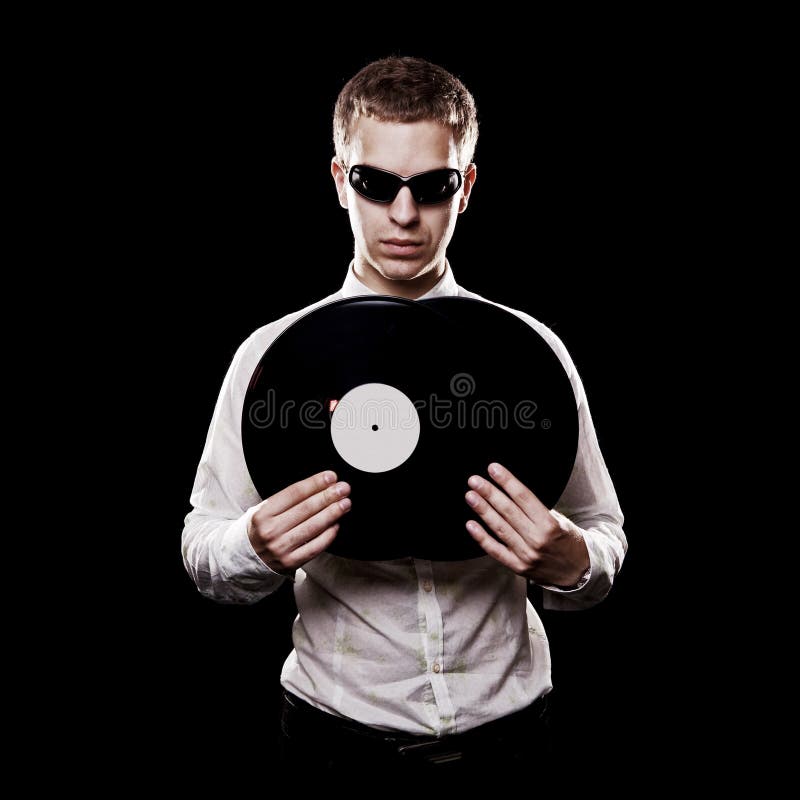 Portrait of Handsome Dj with Vinyls Stock Image - Image of casual, disk ...