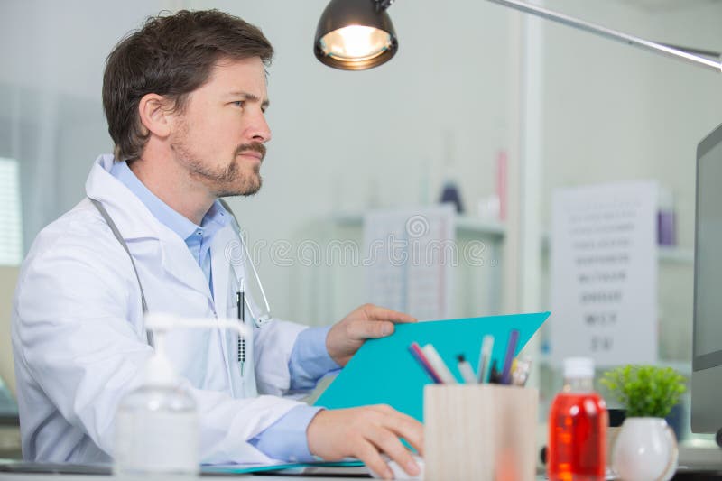 Portrait Handsome Doctor Checking Pc Stock Photo - Image of ...