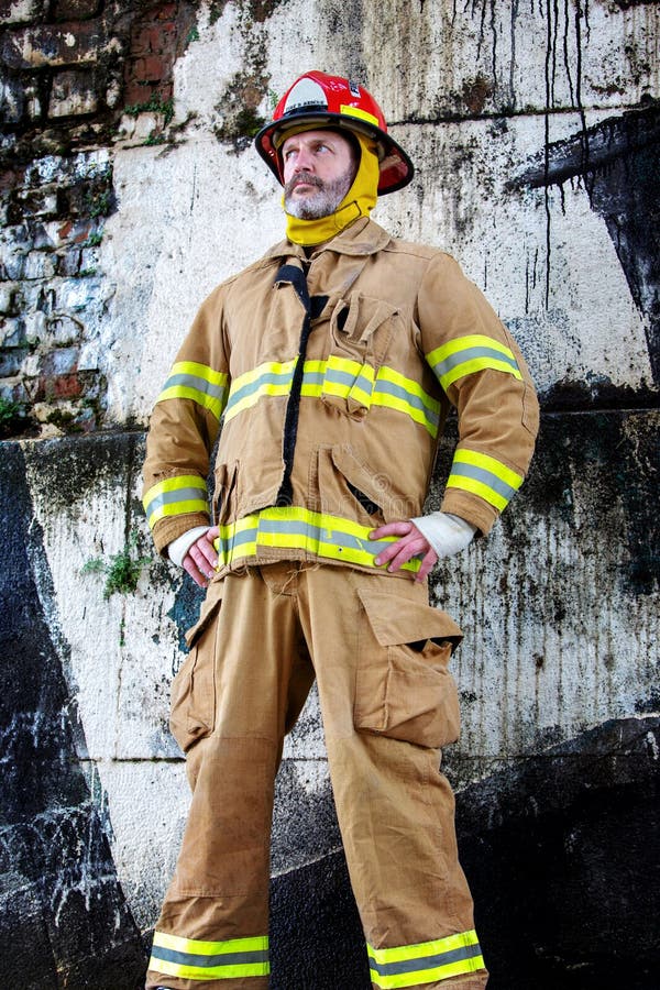 Handsome Fireman in Uniform Standing Outdoors Stock Photo - Image of ...