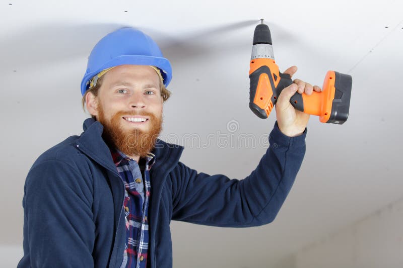Portrait Handsome Happy Builder with Skrewdriver Stock Photo - Image of ...