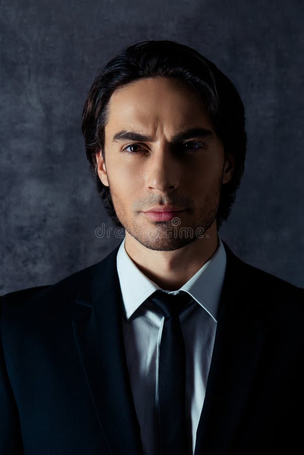 Portrait of Handsome Harsh Hispanic Man on Gray Background Stock Image ...