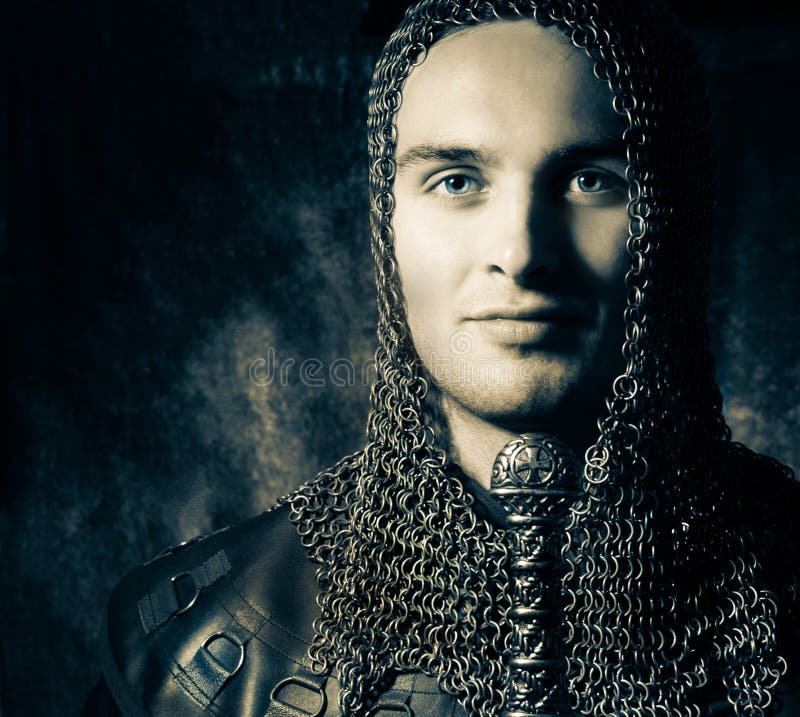 Portrait of Handsome Knight in Suit of Armour Looking at Camera Stock ...
