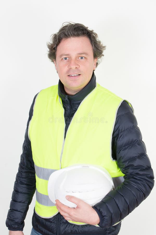 Portrait of Handsome Man Construction Worker with Hard Security Helmet ...